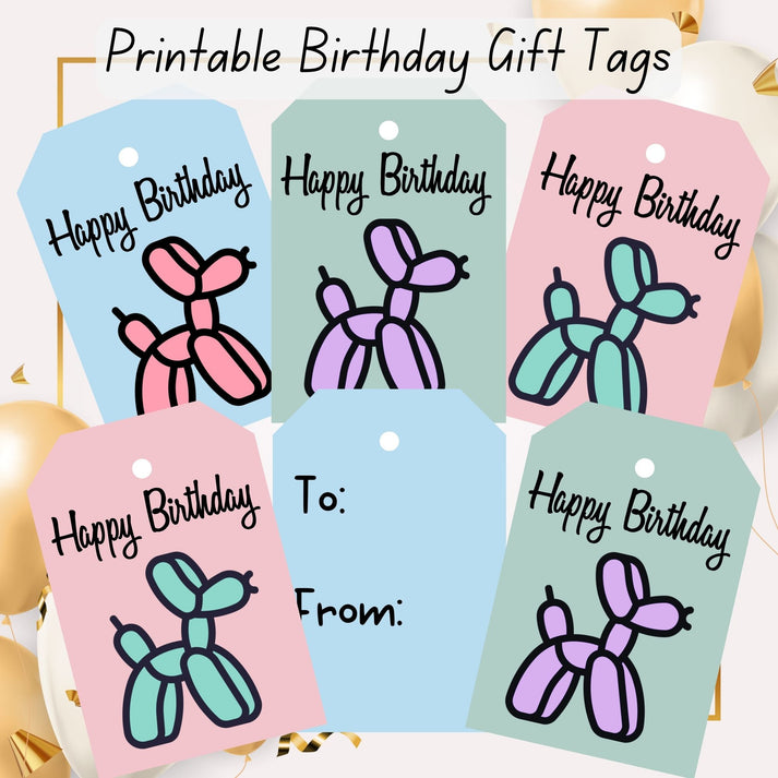 Birthday Gift Tags Dog Printable Gift Tags Birthday Balloon Dog Gift T ...