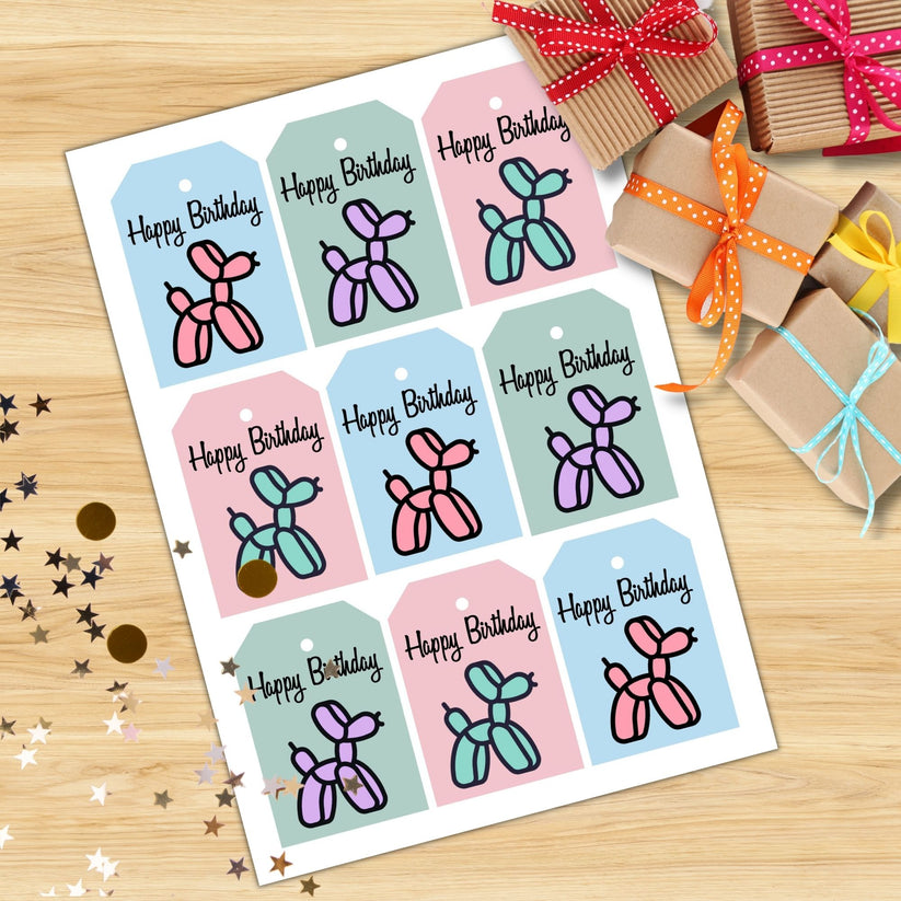 Birthday Gift Tags Dog Printable Gift Tags Birthday Balloon Dog Gift T ...
